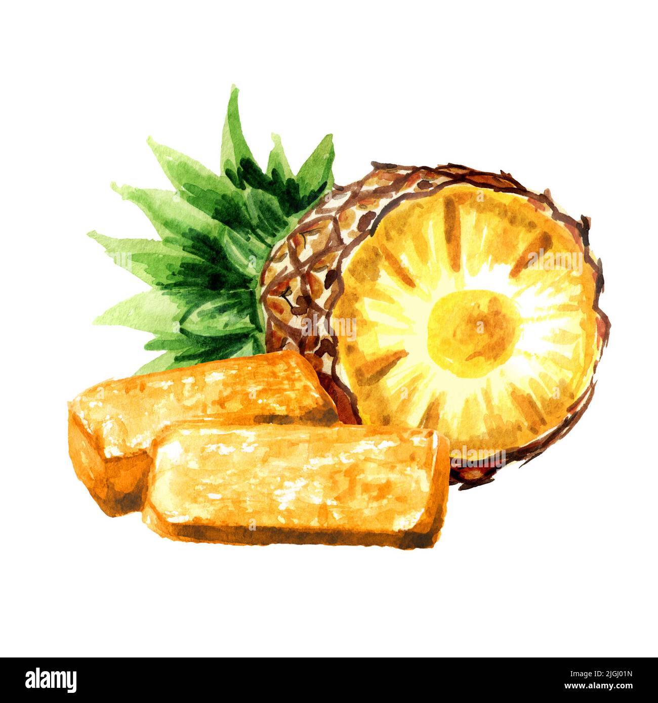 Homemade Pineapple marmalade, jam, jelly. Hand drawn watercolor ...