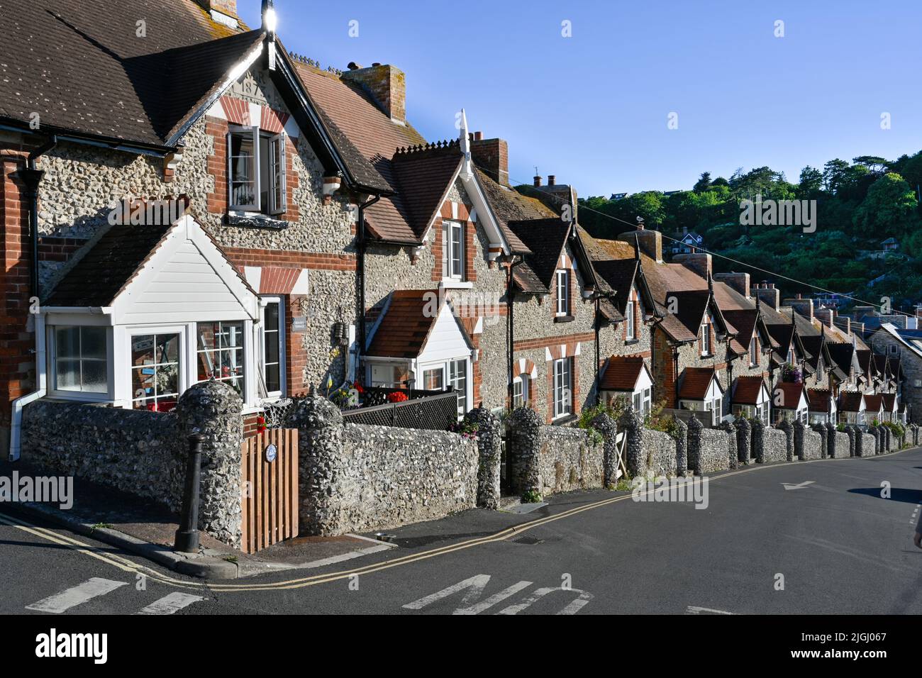 Beer devon fishermans cottages overlooking beer beach hi-res stock ...