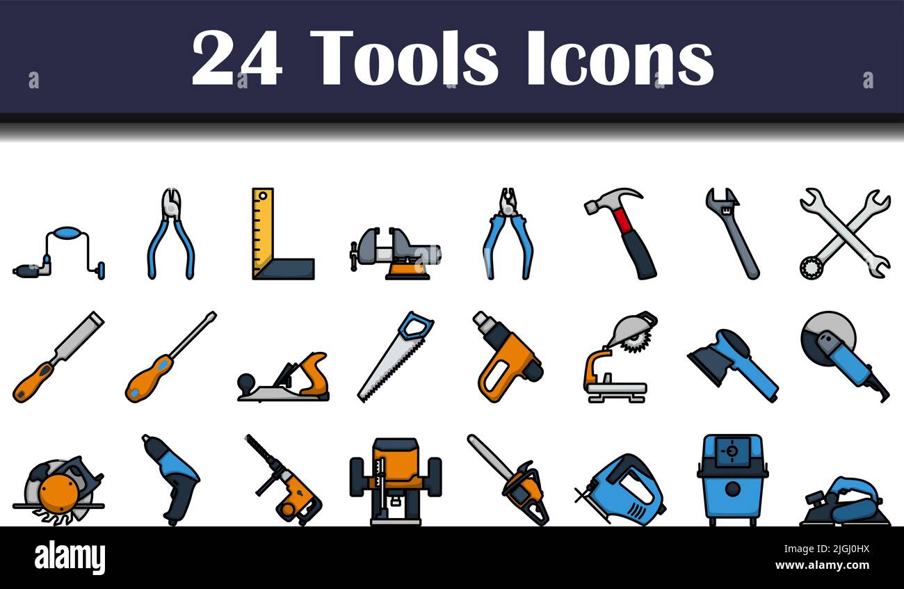 Tools Icon Set. Editable Bold Outline With Color Fill Design. Vector ...