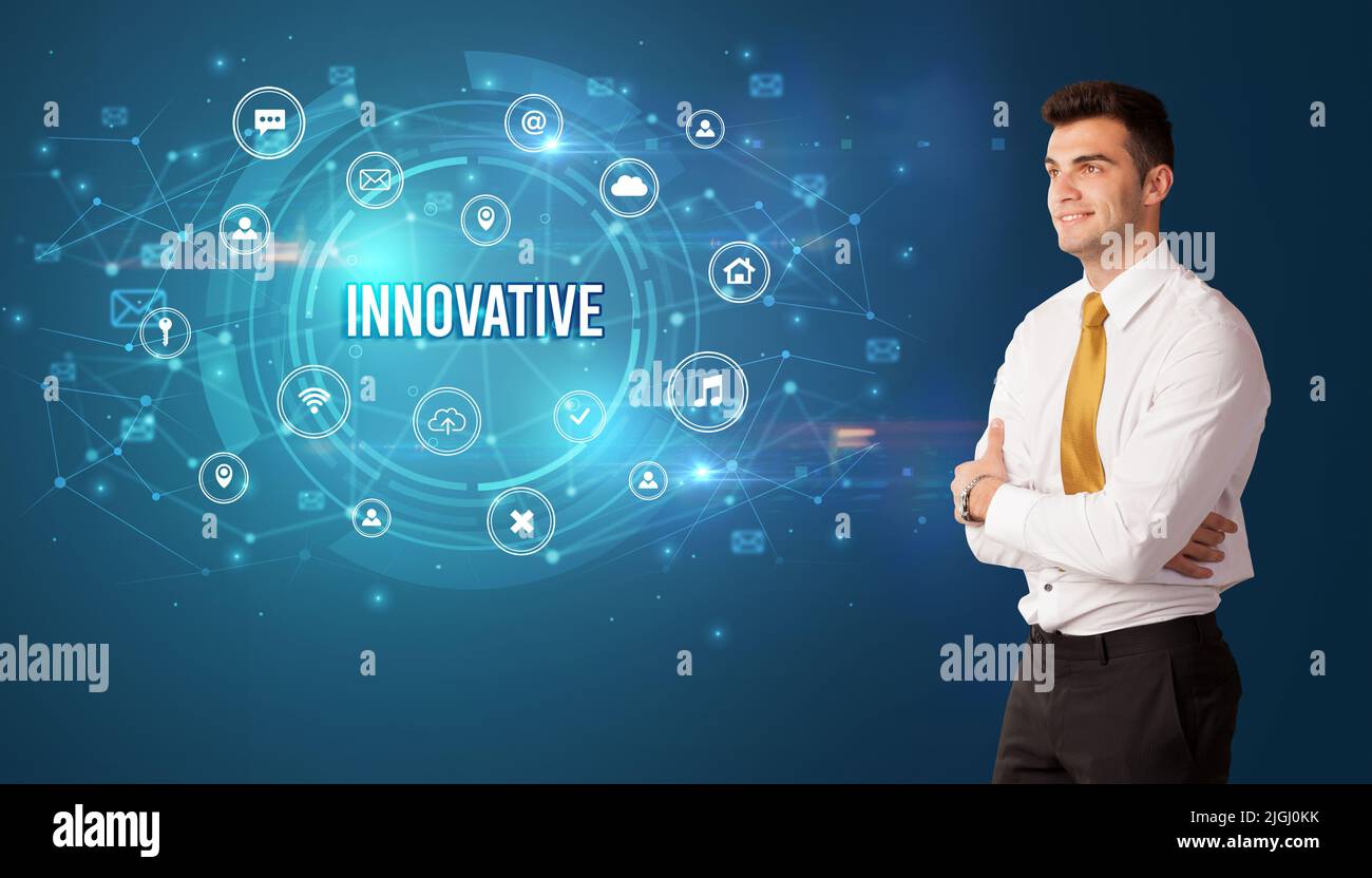 Businessman thinking about modern technology Stock Photo - Alamy