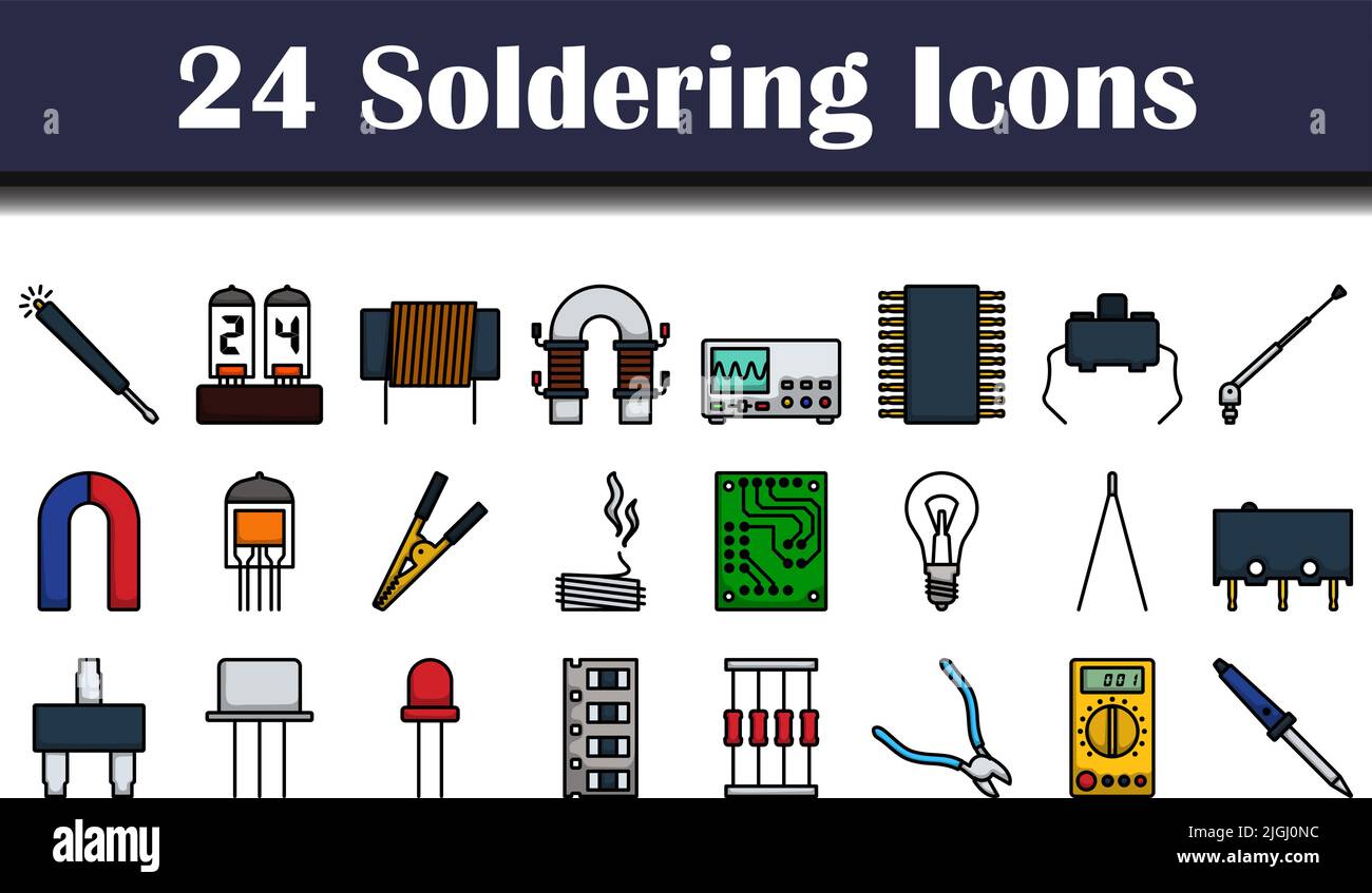 Soldering Icon Set. Editable Bold Outline With Color Fill Design ...