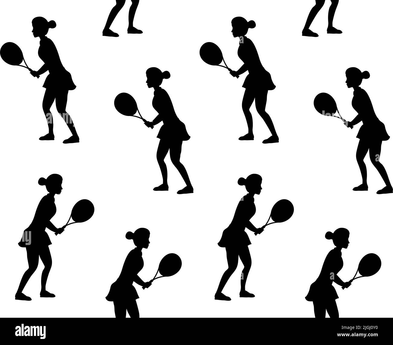 Vector seamless pattern of flat woman girl playing tennis silhouette ...