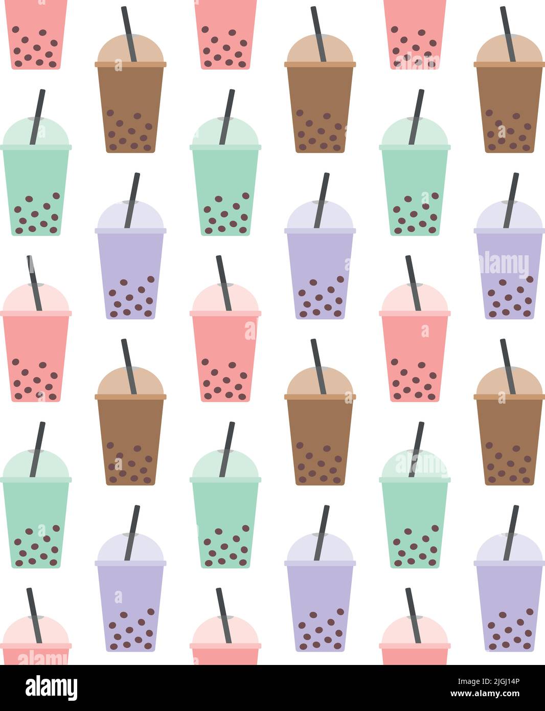 Vector seamless pattern of different flat boba bubble tea isolated on ...