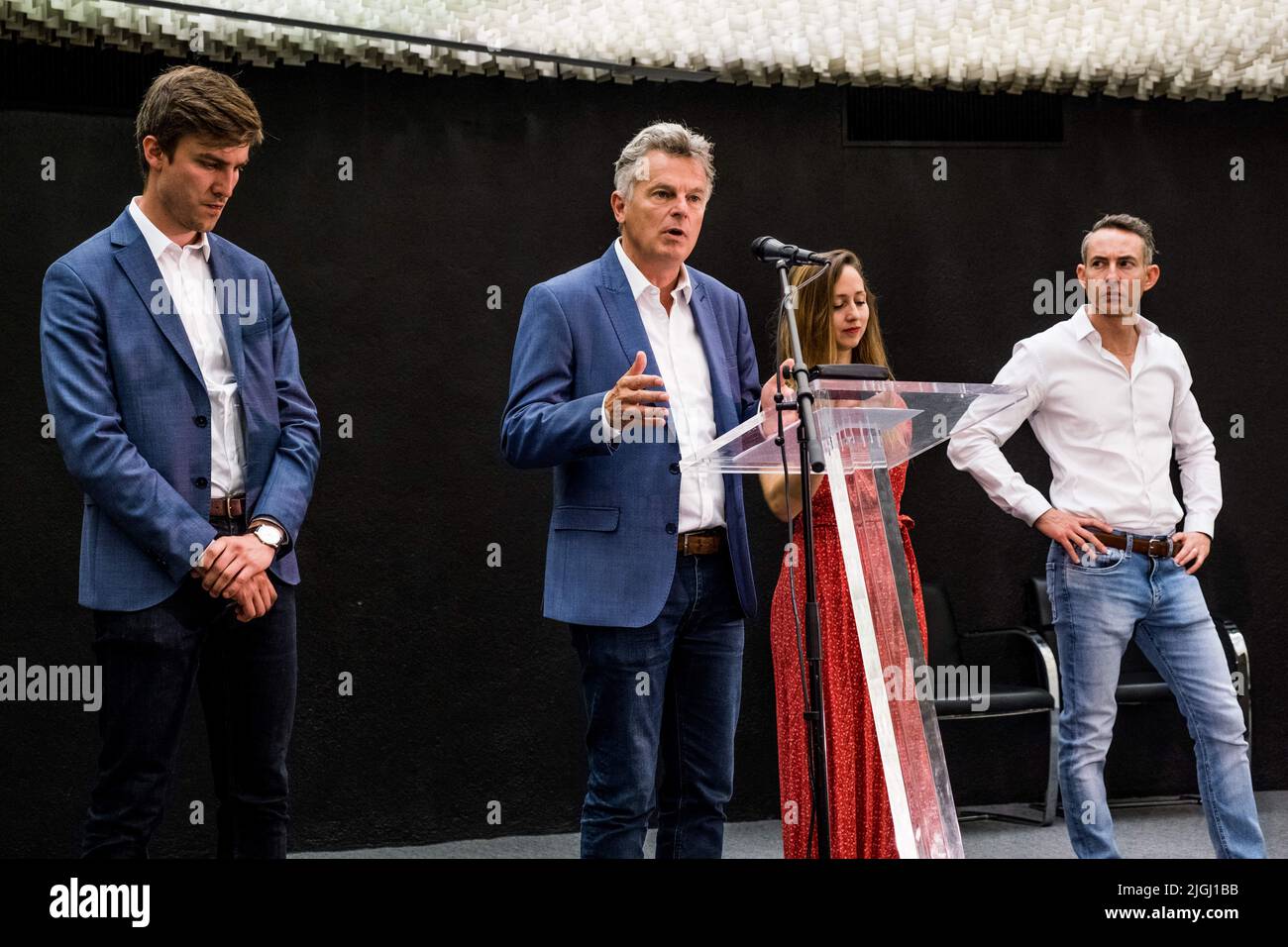 Paris, France. 11th July, 2022. L-R: Léon Deffontaines, Fabien Roussel ...