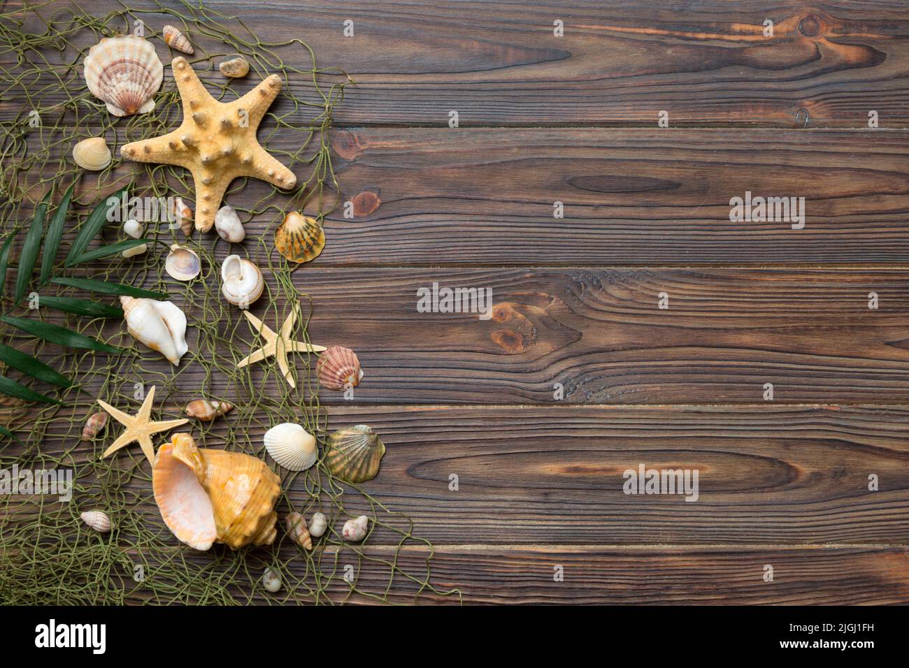 Summer time concept Flat lay composition with beautiful starfish and ...