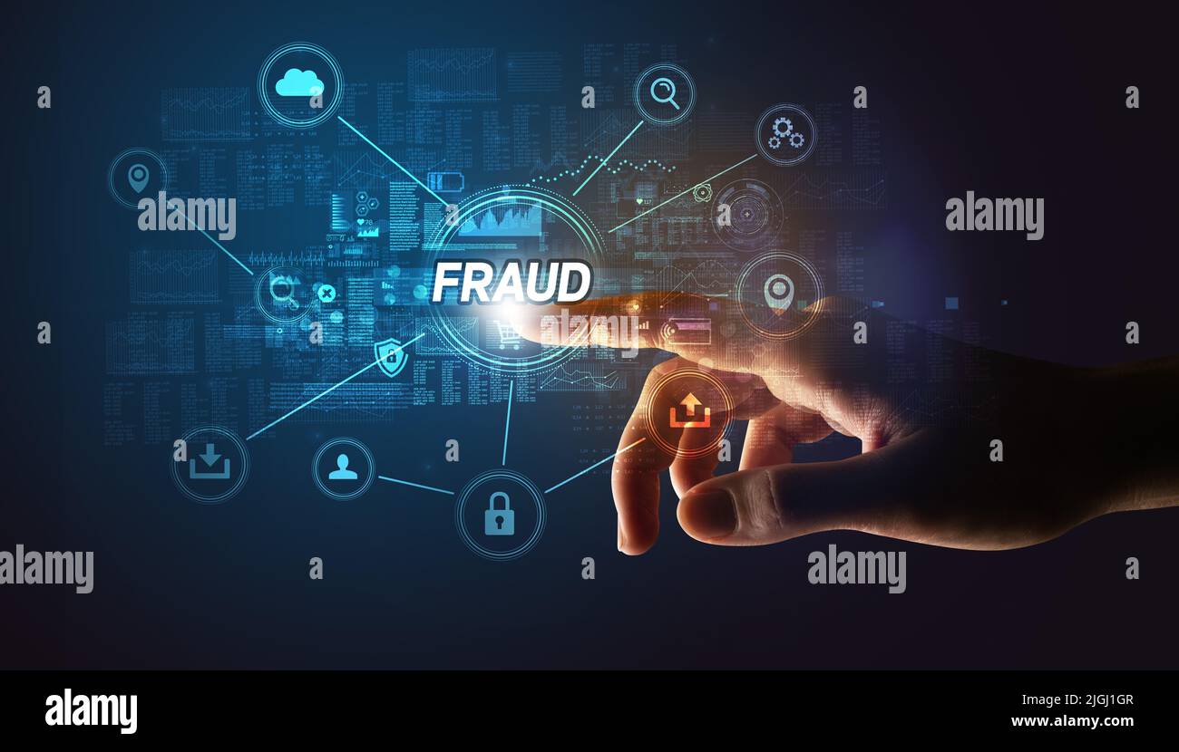 Hand touching cybersecurity button concept Stock Photo - Alamy