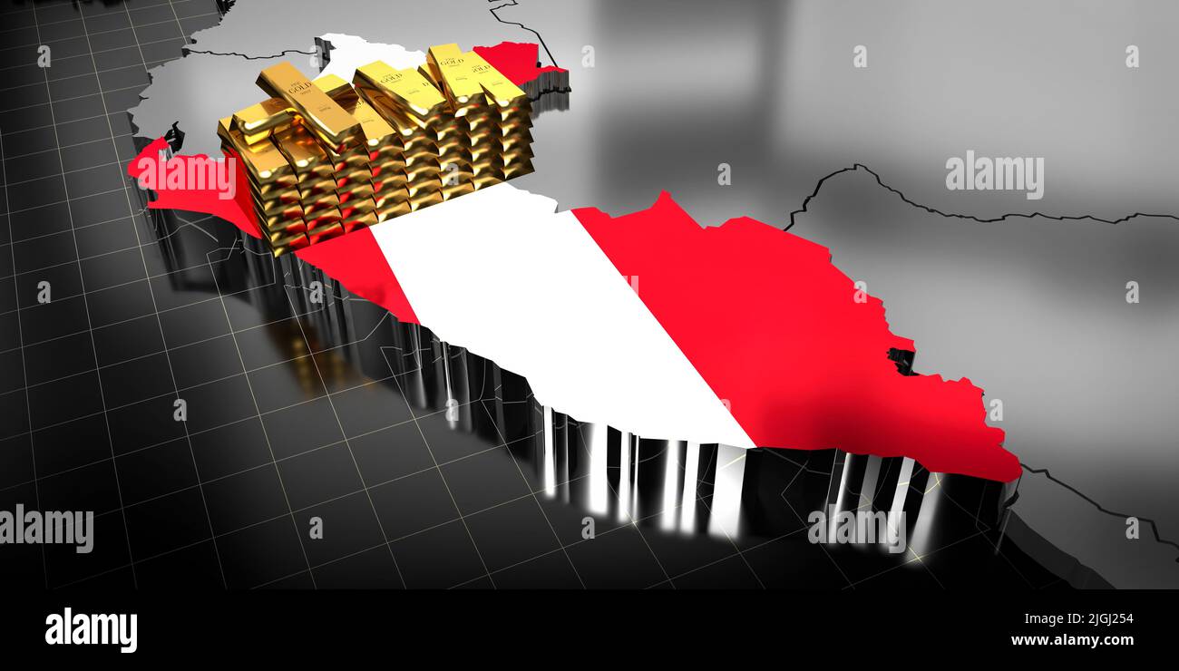 Peru map and flag, gold ingots - 3D illustration Stock Photo - Alamy