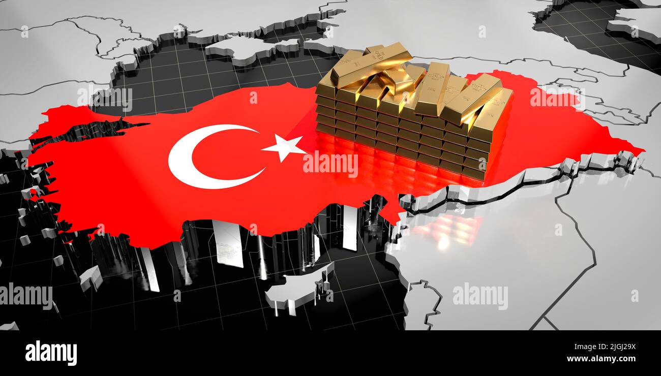 Turkey map and flag, gold ingots - 3D illustration Stock Photo - Alamy