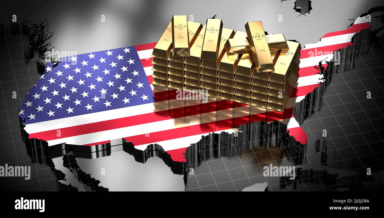 USA map and flag, gold ingots - 3D illustration Stock Photo - Alamy