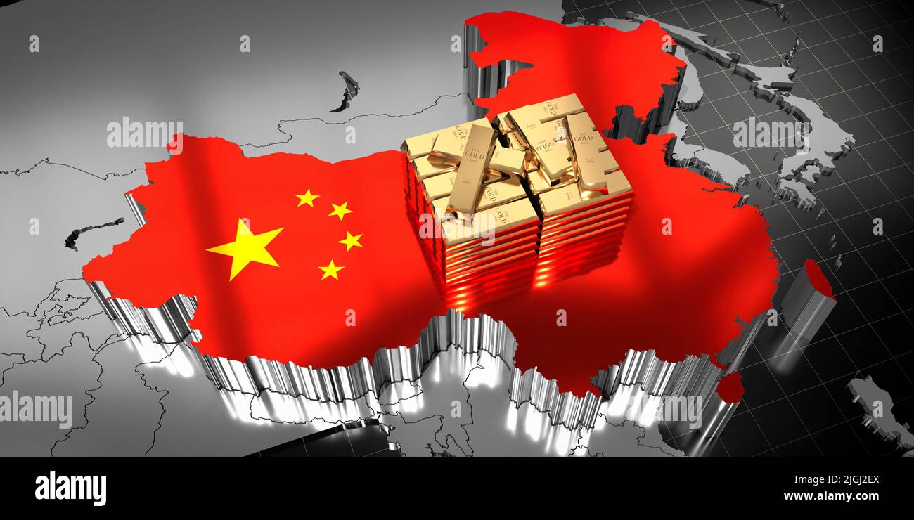 China map and flag, gold ingots - 3D illustration Stock Photo - Alamy