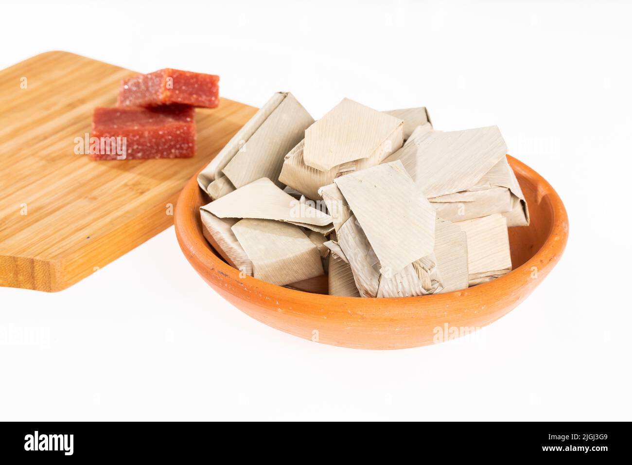Guava Paste Wrapped in Bijao Leaf; Photo On White Background Stock ...