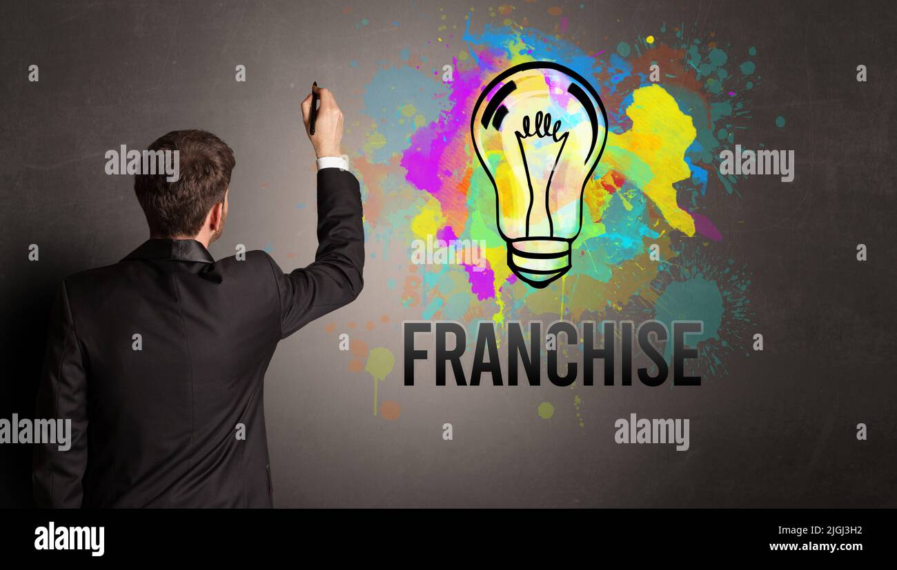 businessman drawing colorful light bulb Stock Photo - Alamy