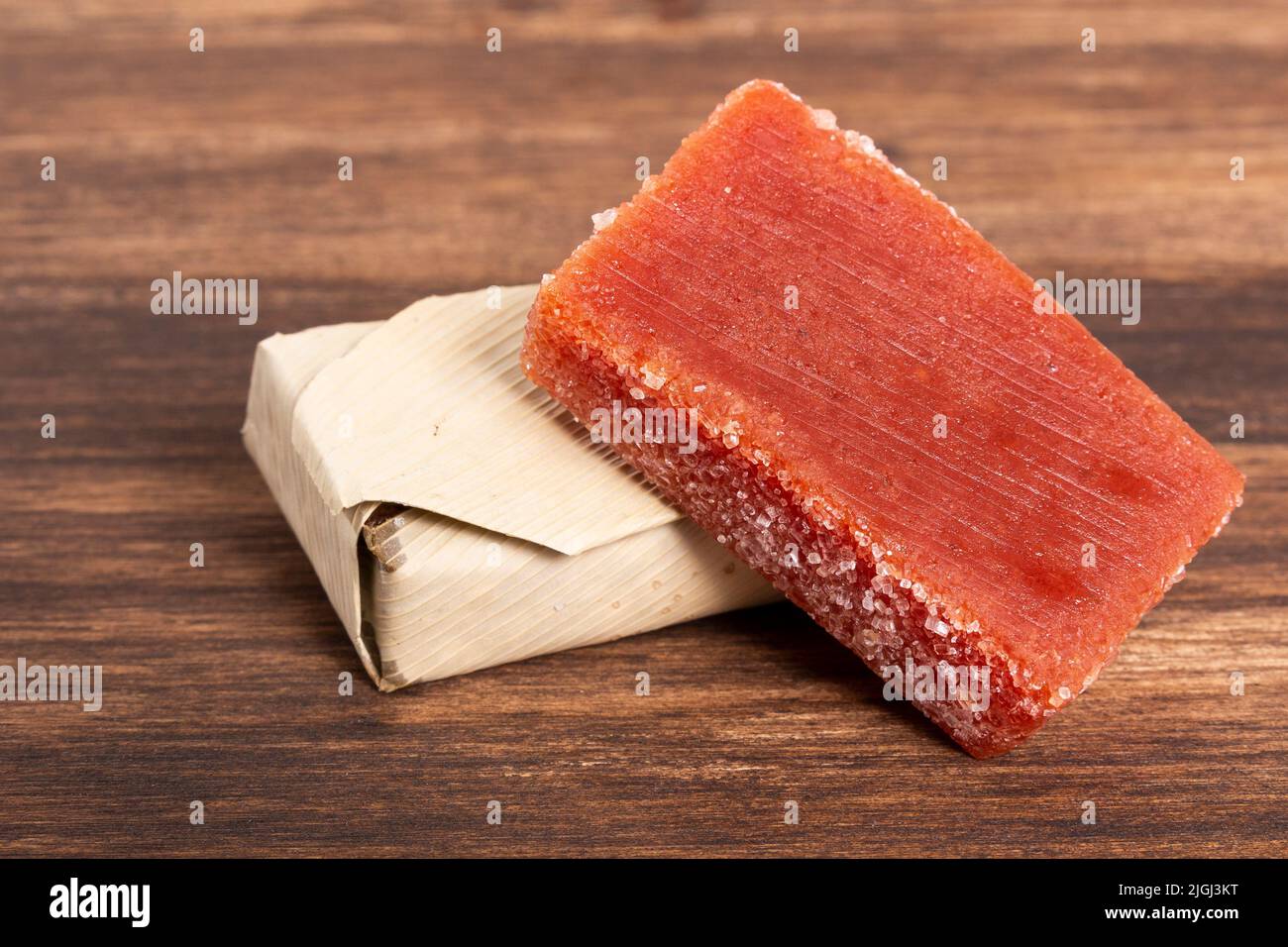 Guava Paste Wrapped in Bijao Leaf; Photo On Wood Background Stock Photo ...