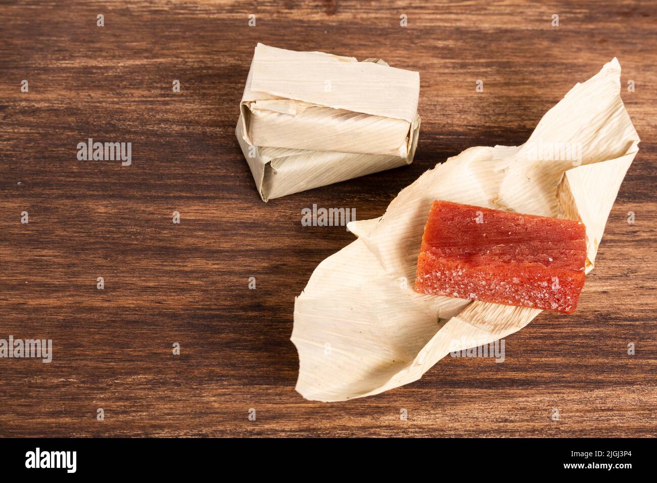 Guava Paste Wrapped in Bijao Leaf; Photo On Wood Background Stock Photo ...