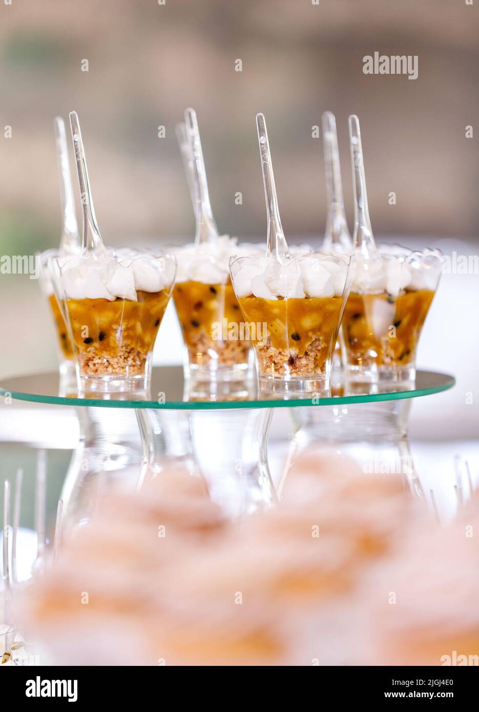 Fresh, appetizing, sweet, modern desserts close up on a decorated ...