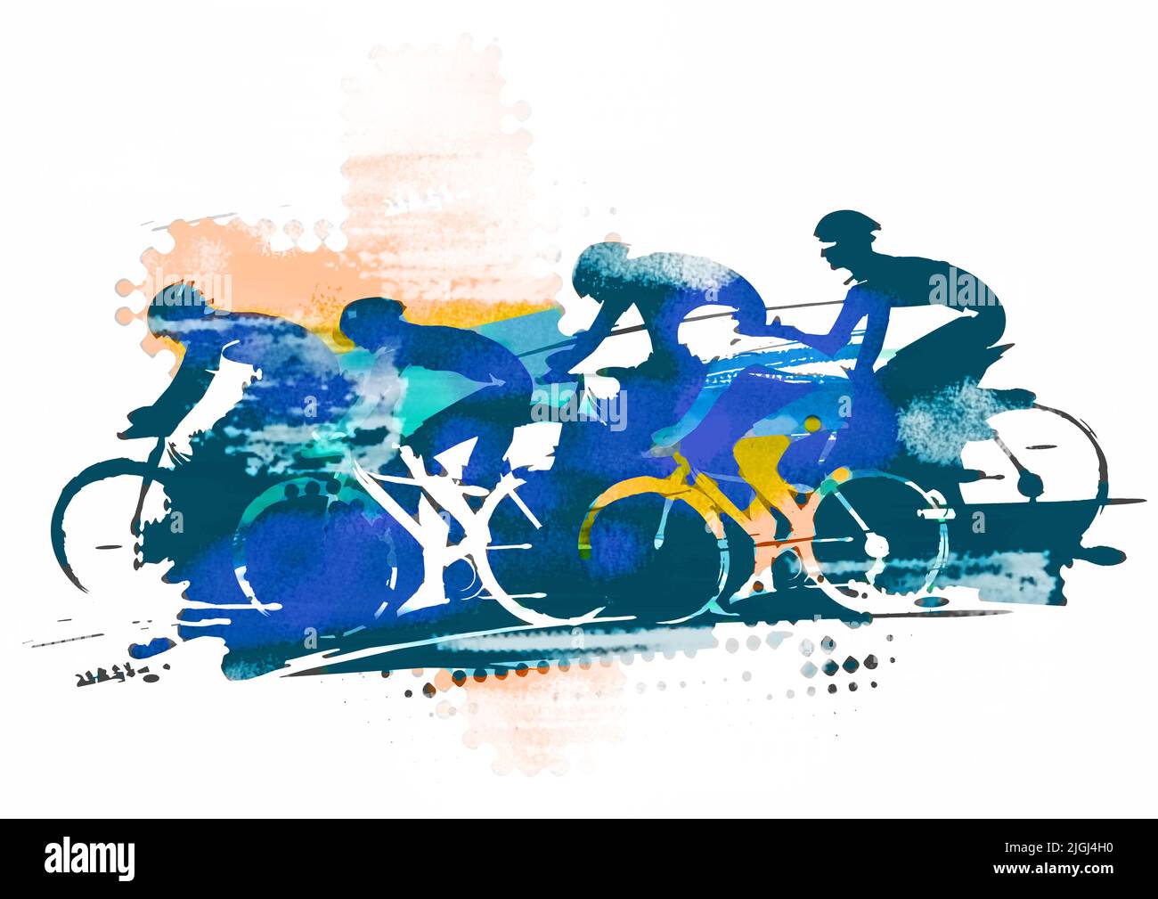 Cycling race, MTB cycling, green silhouettes. Expressive stylized ...