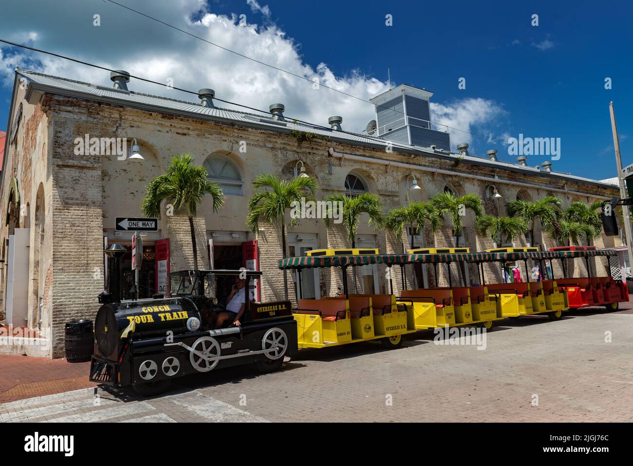 A tram waiting to pick up tourists in downtown Key West, Florida, USA ...