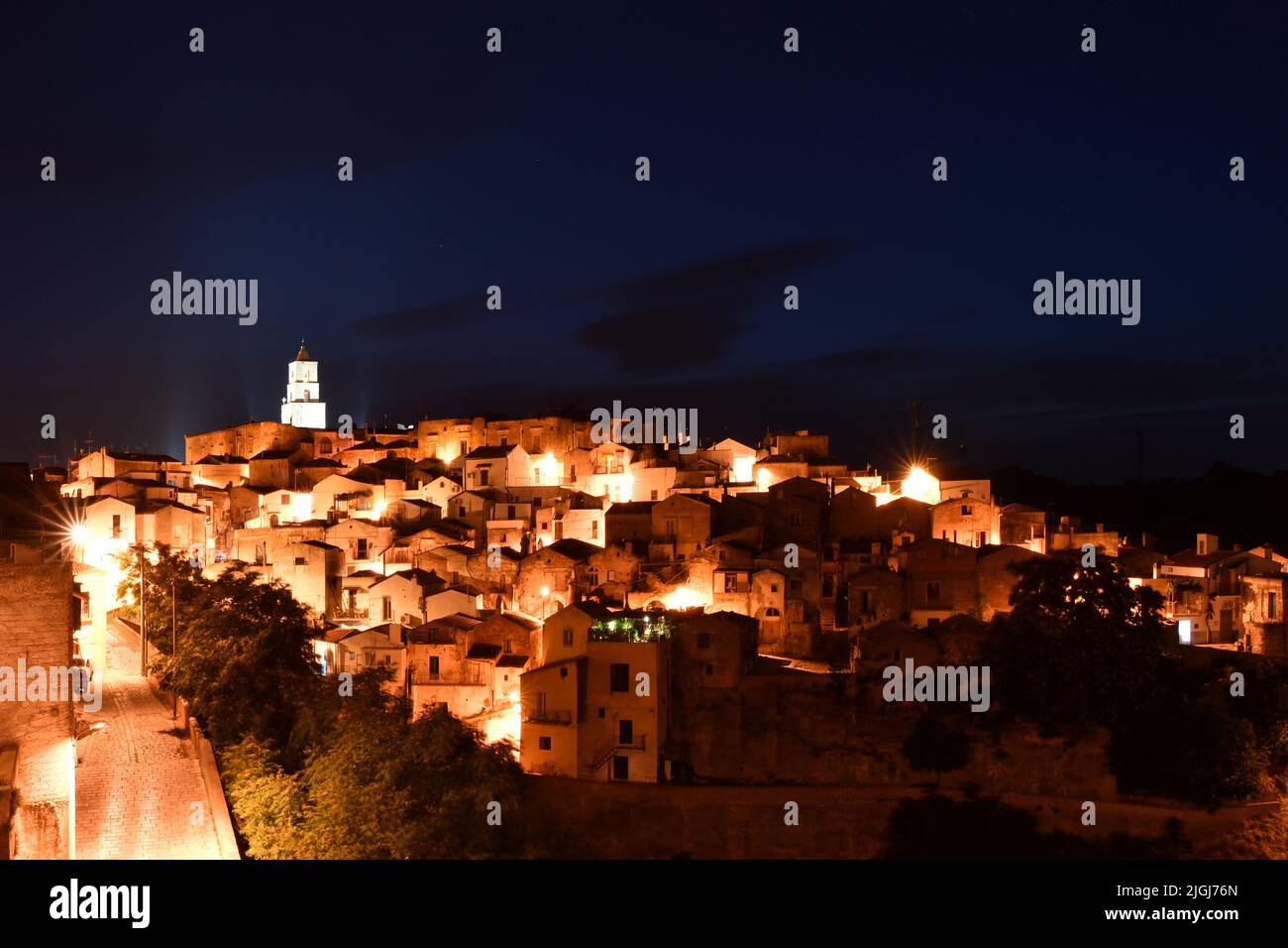 Night view of Grottole, a village in the Basilicata region, Italy Stock ...
