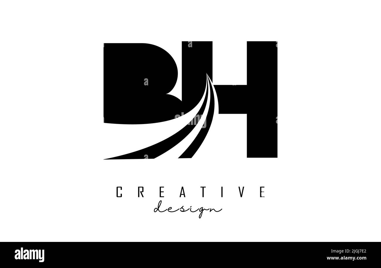 Creative black letter BH b h logo with leading lines and road concept ...