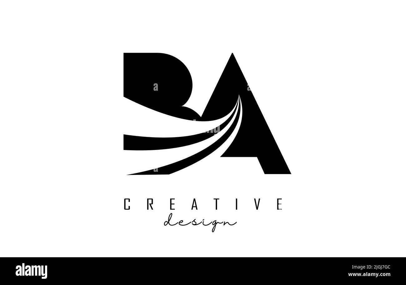 Creative black letter BA b a logo with leading lines and road concept ...