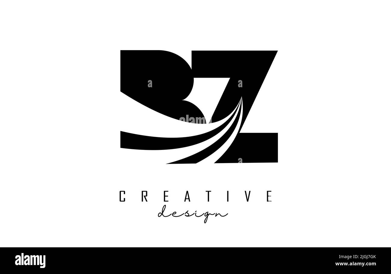 Creative black letter BZ b z logo with leading lines and road concept ...