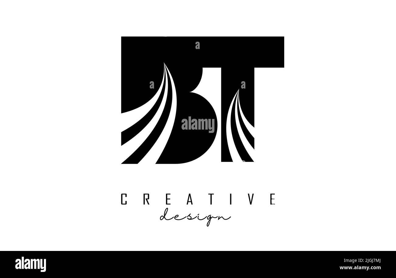Creative black letter BT b t logo with leading lines and road concept ...