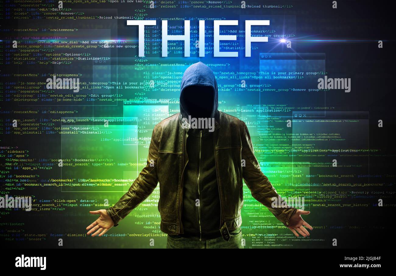 Faceless hacker on code background Stock Photo - Alamy