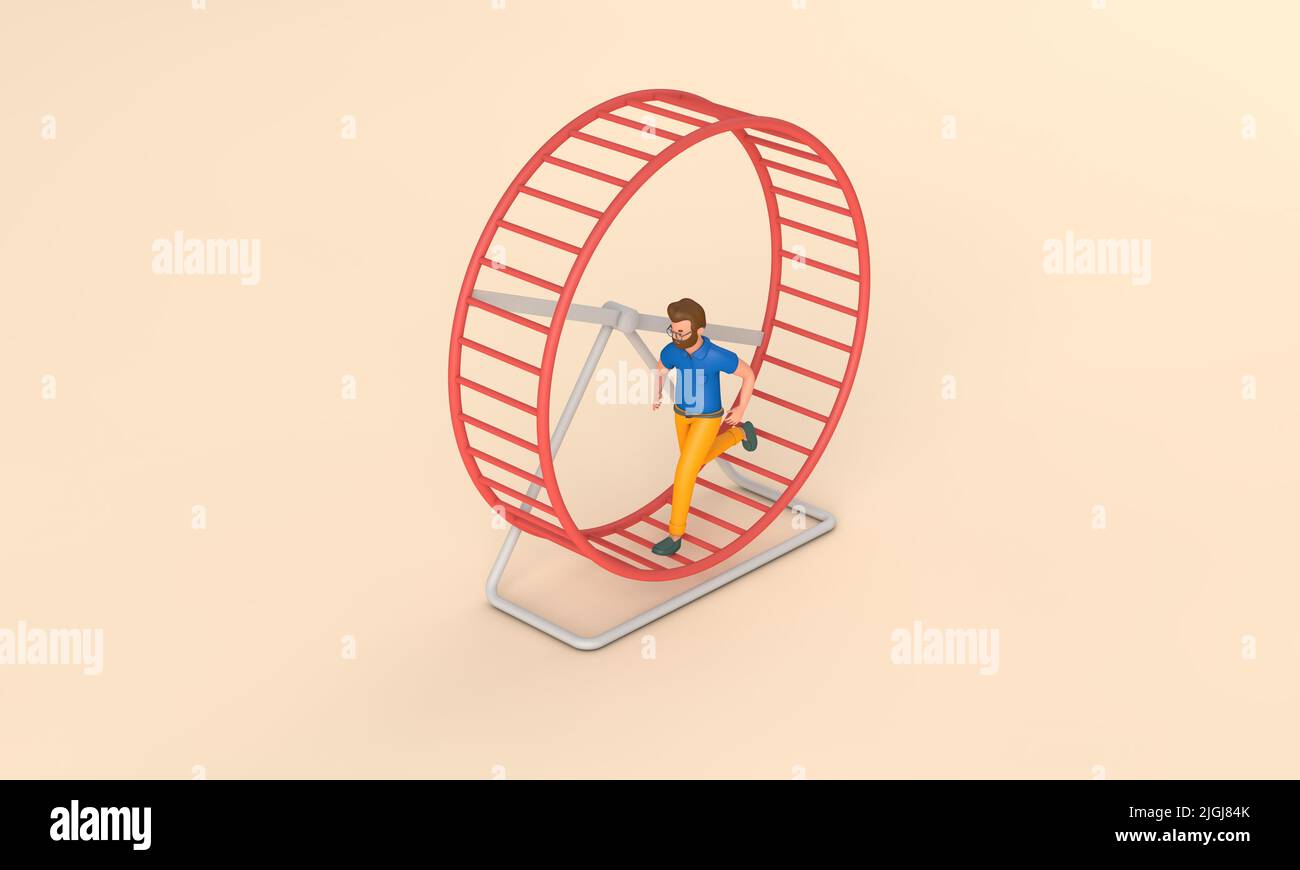 Office worker running in a loop on a hamster wheel. Business rat race ...
