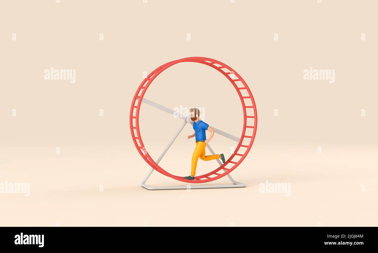 Office worker running in a loop on a hamster wheel. Business rat race ...