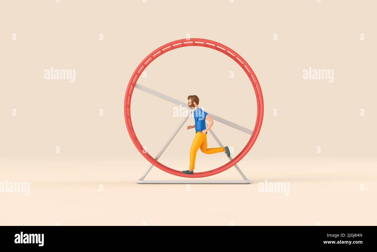 Office worker running in a loop on a hamster wheel. Business rat race ...