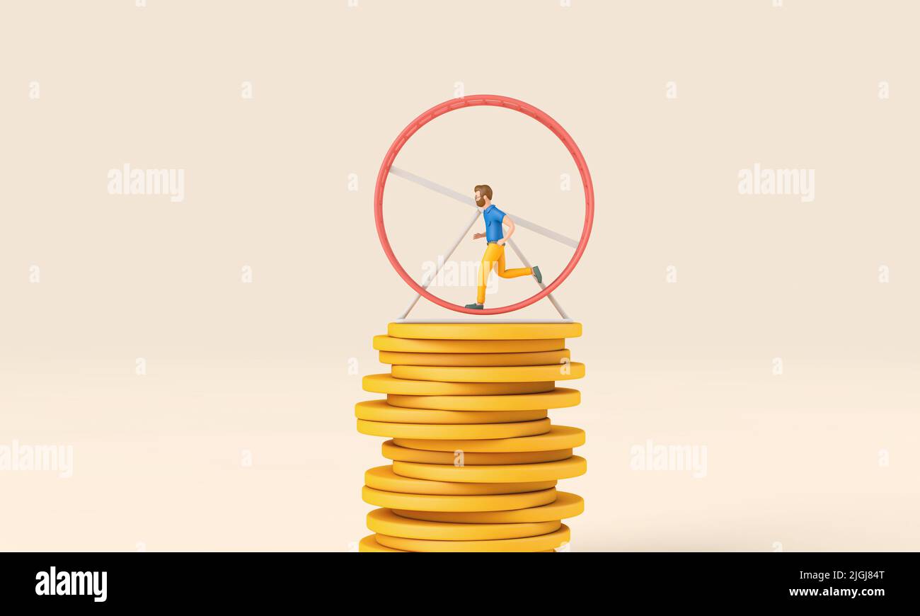 Office worker running in a loop on a hamster wheel. Business rat race ...