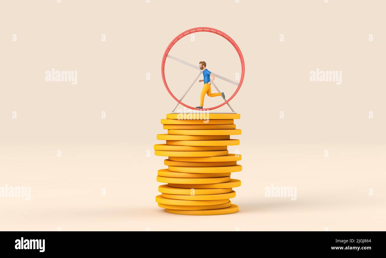 Office worker running in a loop on a hamster wheel. Business rat race ...