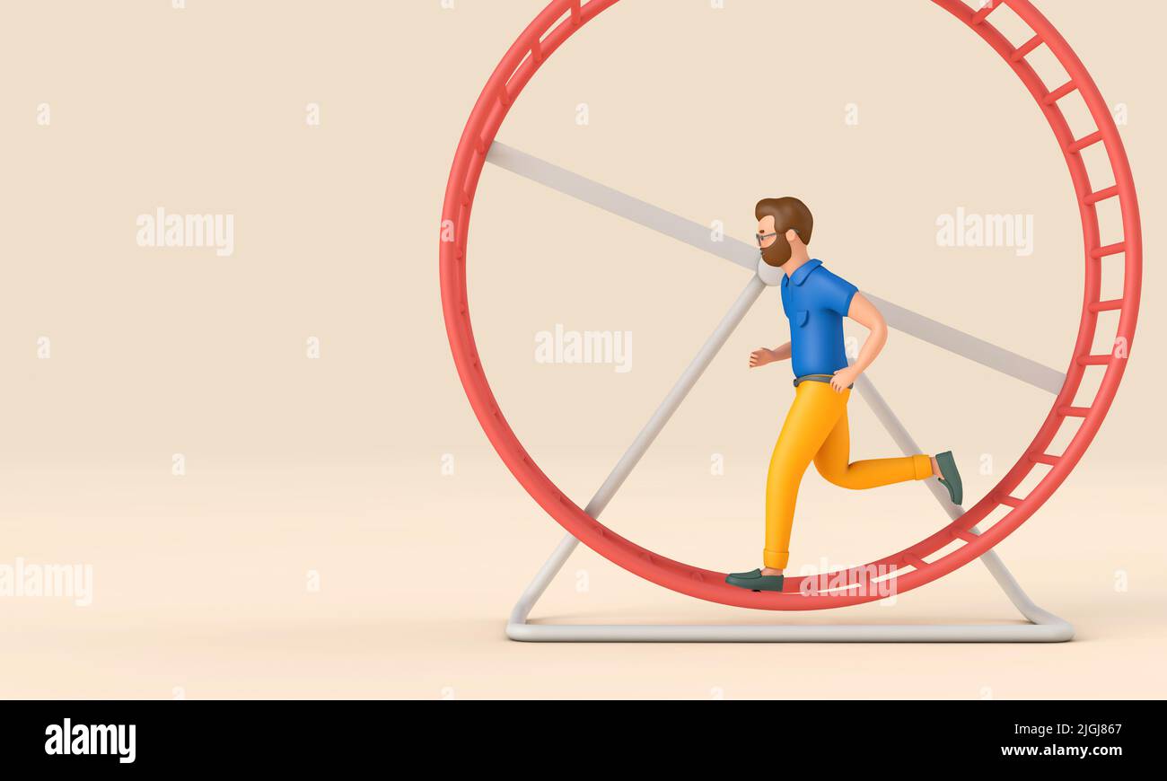Office worker running in a loop on a hamster wheel. Business rat race ...