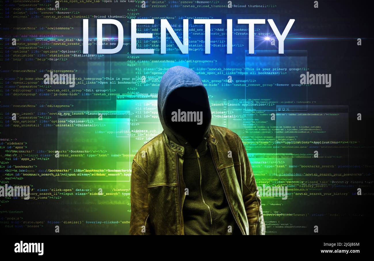 Faceless hacker on code background Stock Photo - Alamy