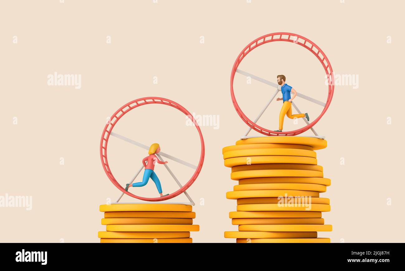 Office worker running in a loop on a hamster wheel. Business rat race ...