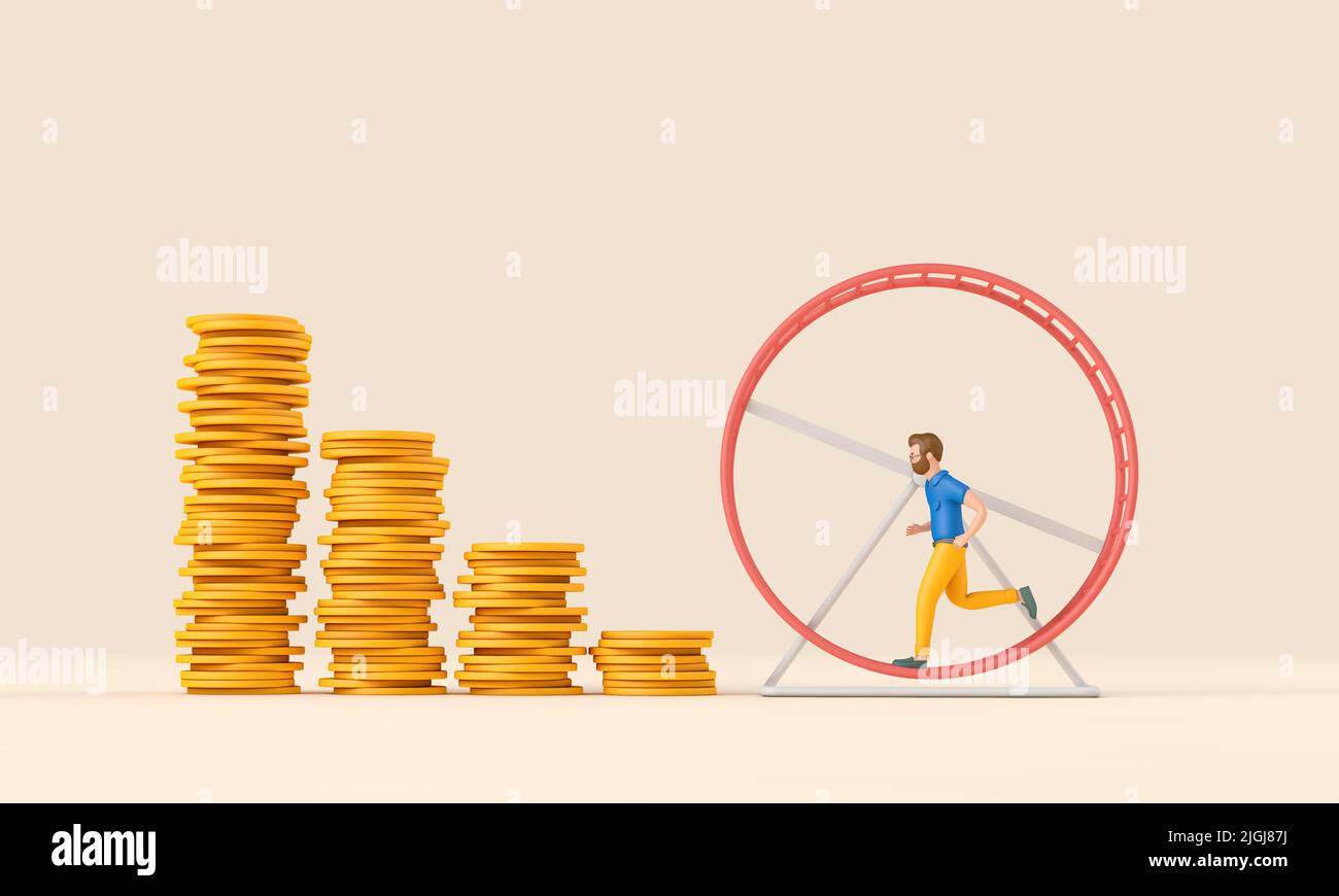 Office worker running in a loop on a hamster wheel. Business rat race ...