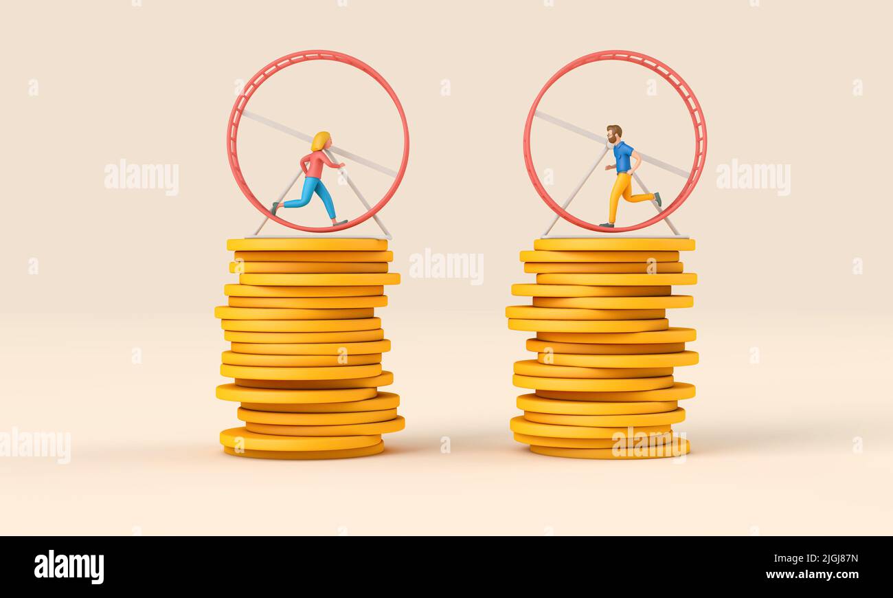 Office worker running in a loop on a hamster wheel. Business rat race ...