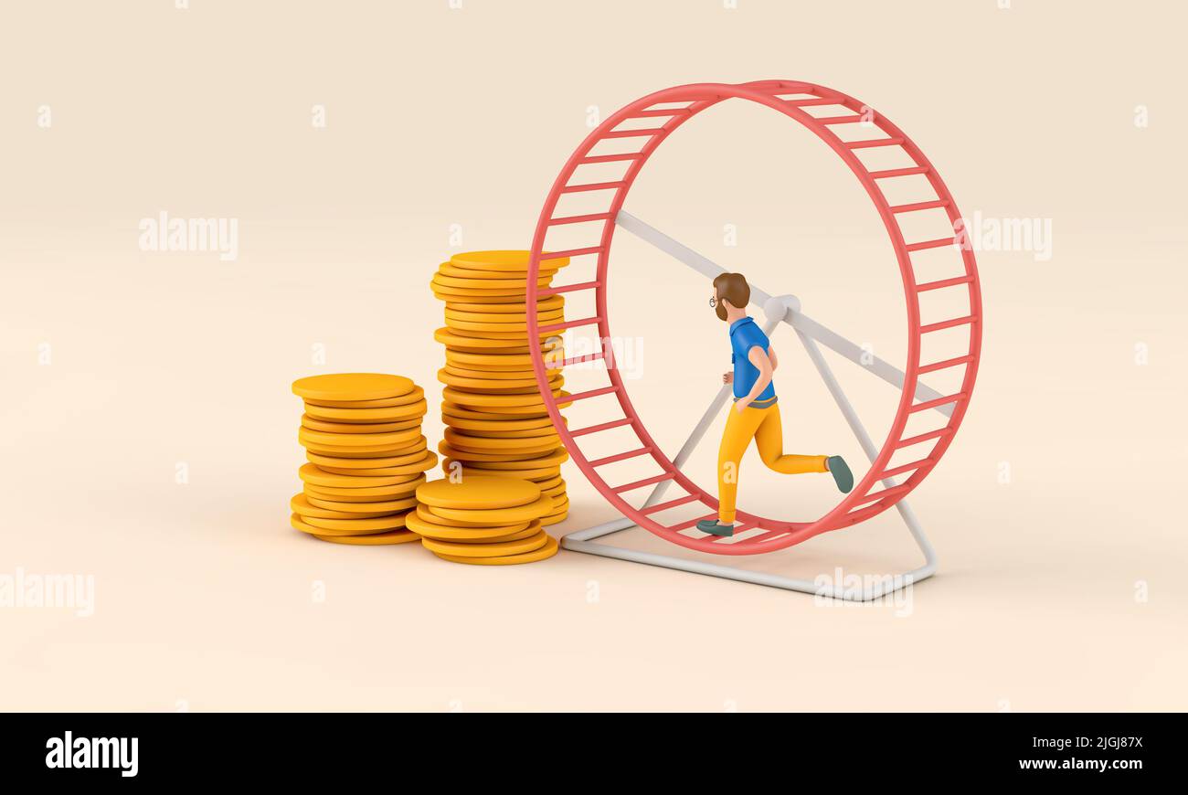 Office worker running in a loop on a hamster wheel. Business rat race ...