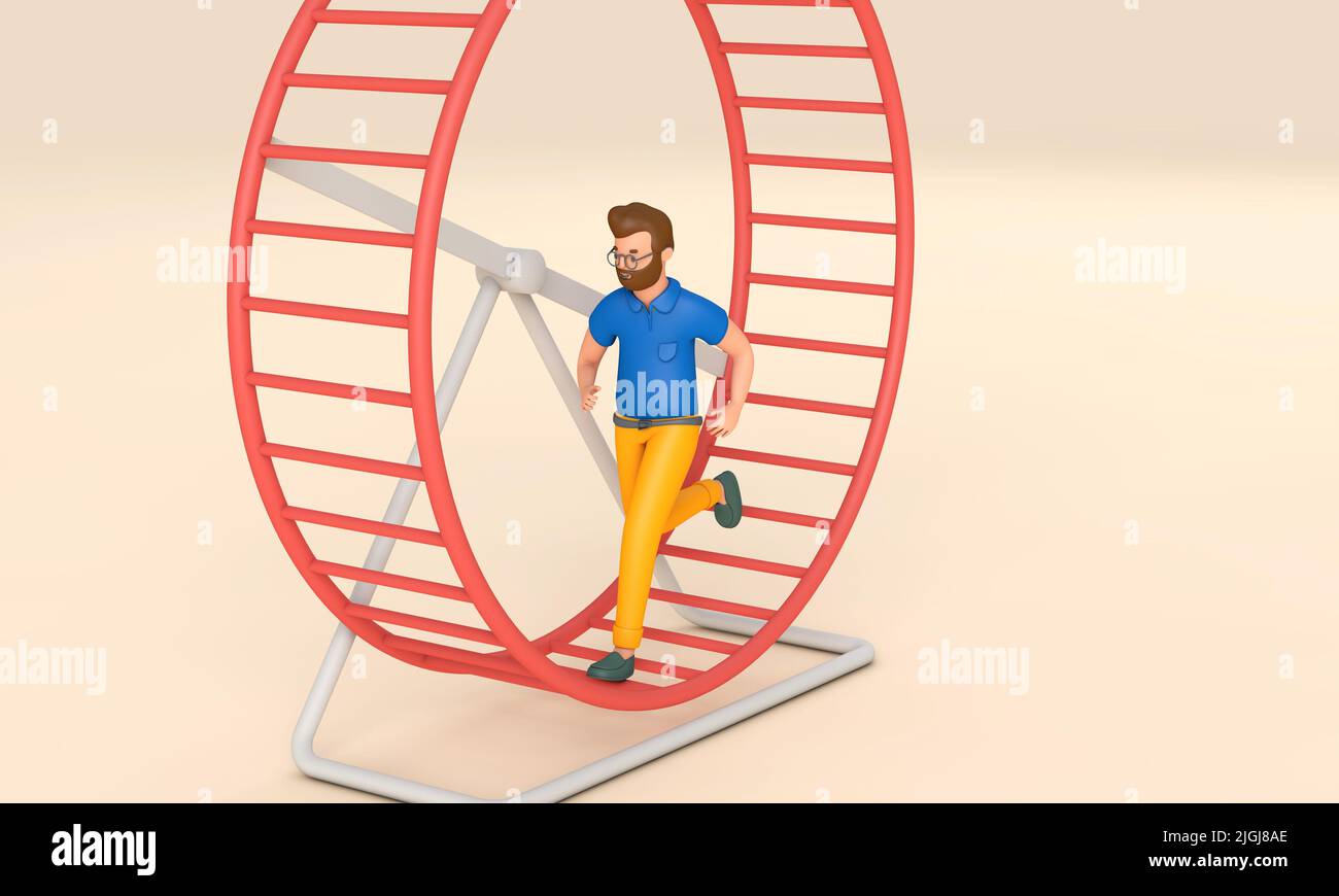 Office worker running in a loop on a hamster wheel. Business rat race ...