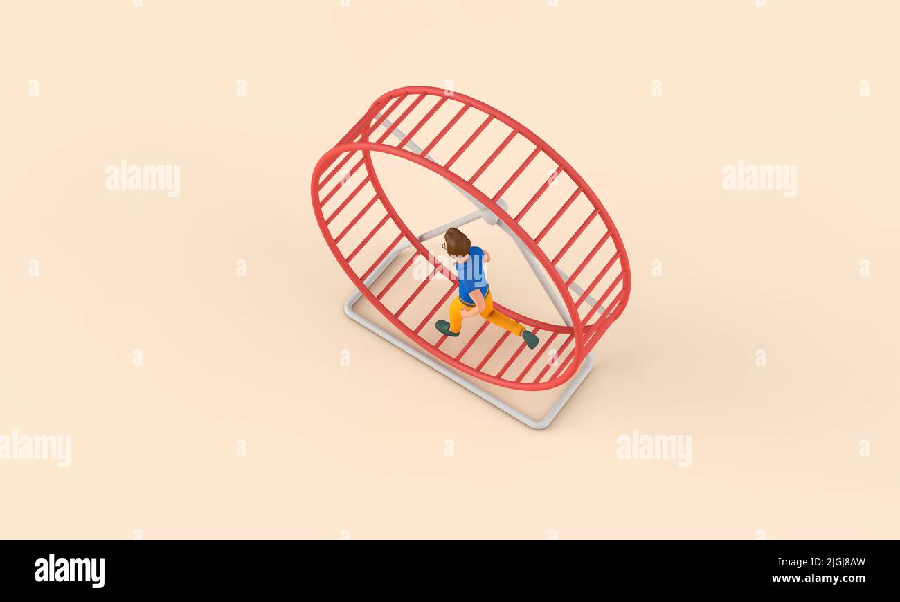 Office worker running in a loop on a hamster wheel. Business rat race ...