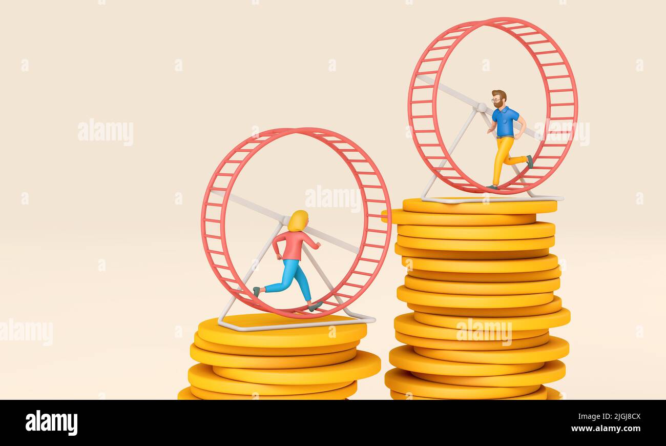 Office worker running in a loop on a hamster wheel. Business rat race ...