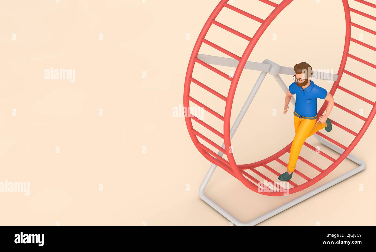 Office worker running in a loop on a hamster wheel. Business rat race concept. 3D Rendering ...