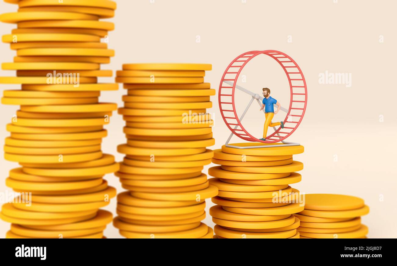 Office worker running in a loop on a hamster wheel. Business rat race ...