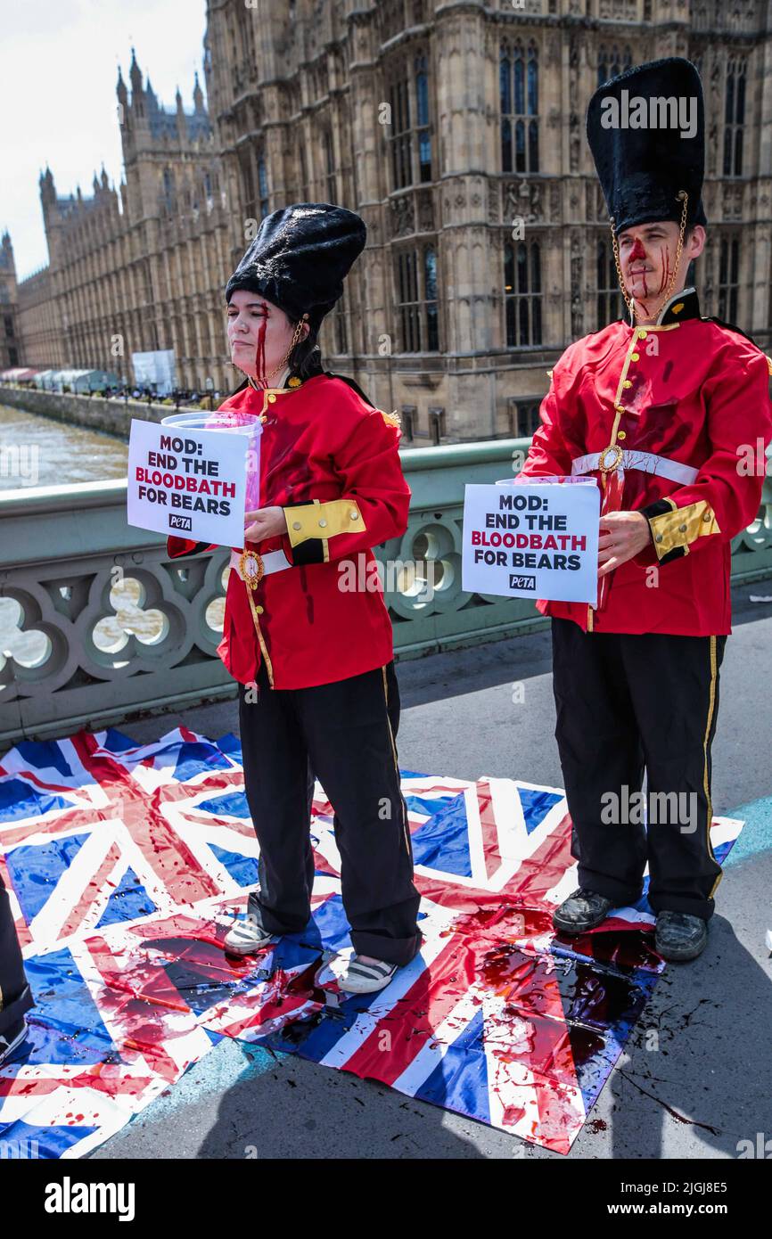 London 11 July 2022 PETA activist staged a protest ,pouring fake blood ...