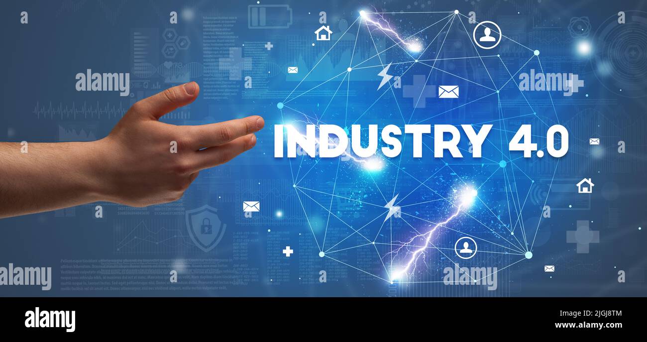 Hand pointing at inscription concept Stock Photo - Alamy