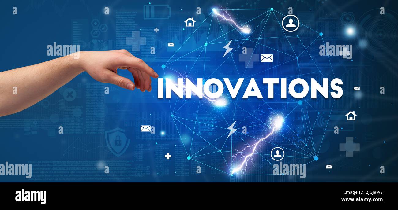 Hand pointing at inscription concept Stock Photo - Alamy