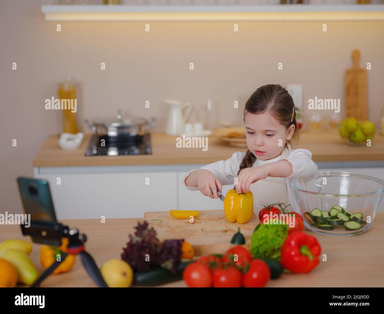 Young Girl Vlogger Making Social Media Video About Cooking At Home ...
