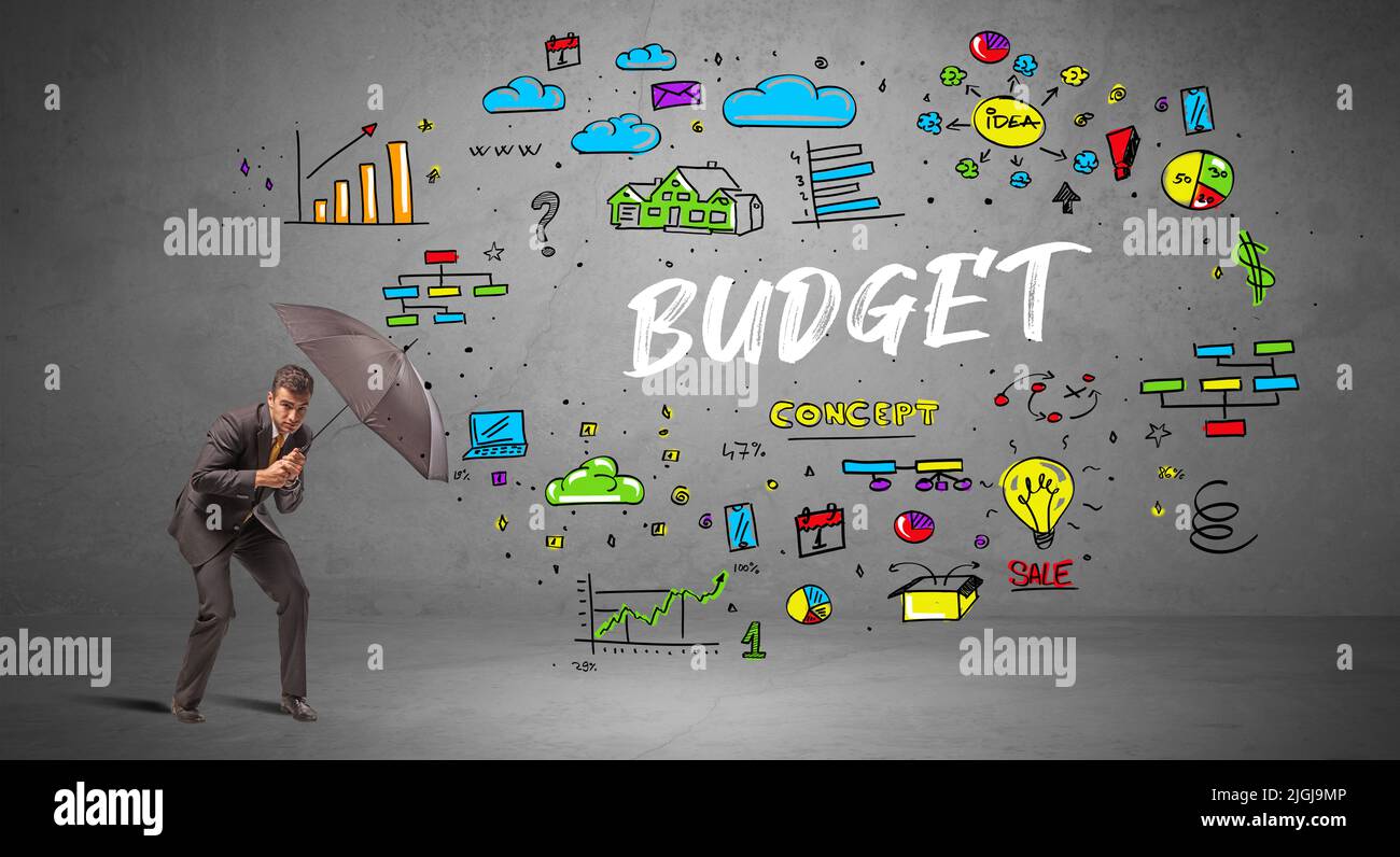 businessman hiding behind umbrella concept Stock Photo - Alamy