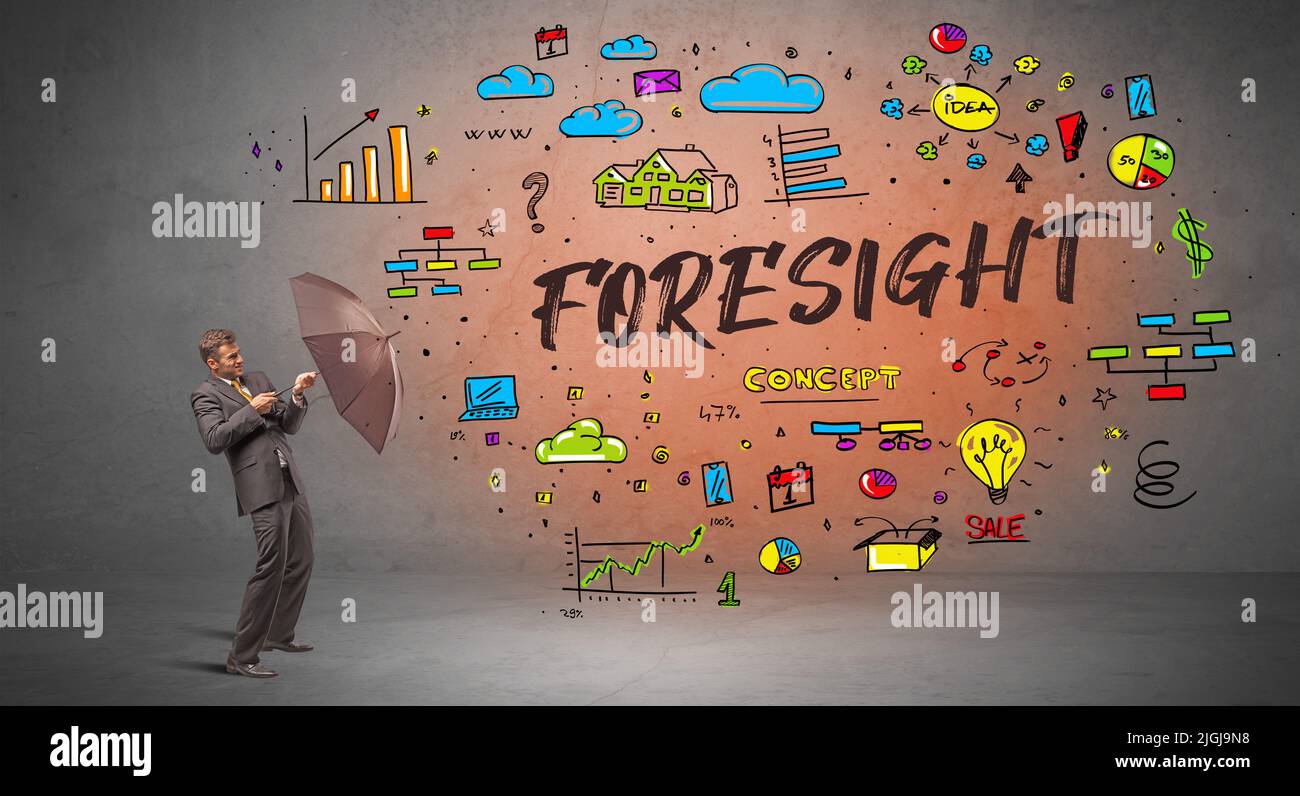businessman hiding behind umbrella concept Stock Photo - Alamy