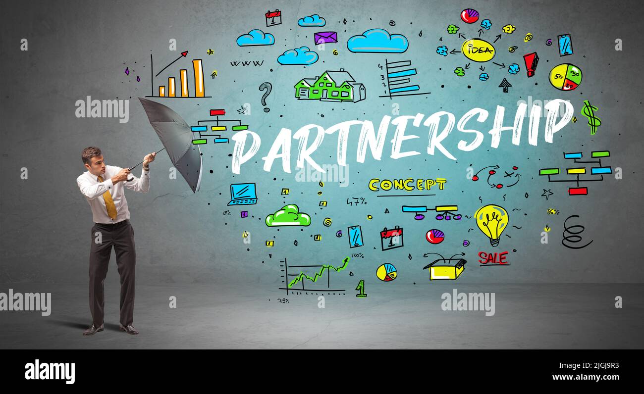 businessman hiding behind umbrella concept Stock Photo - Alamy